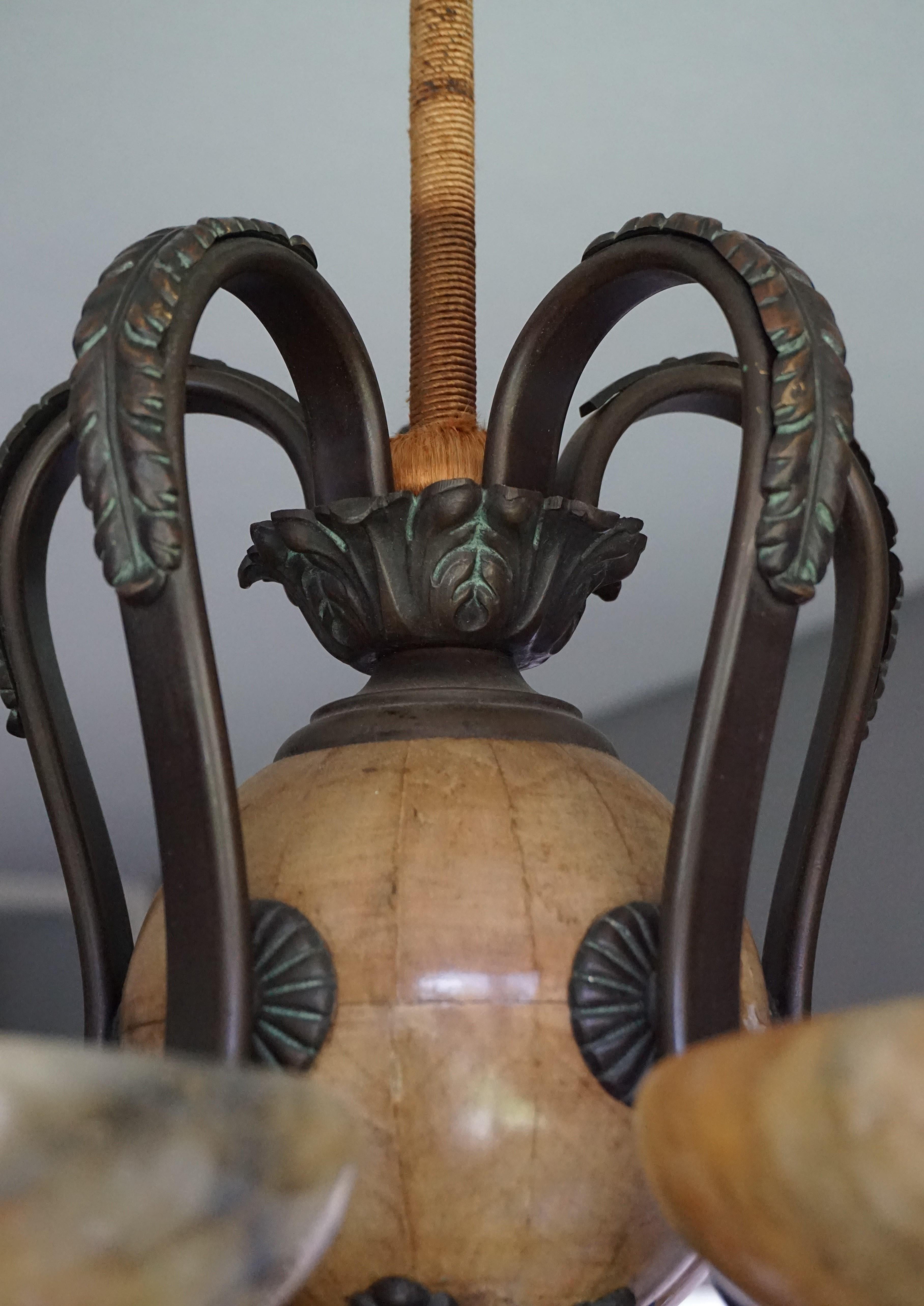 Rare and Stylish Bronze and Alabaster Arts and Crafts Chandelier/Light ...