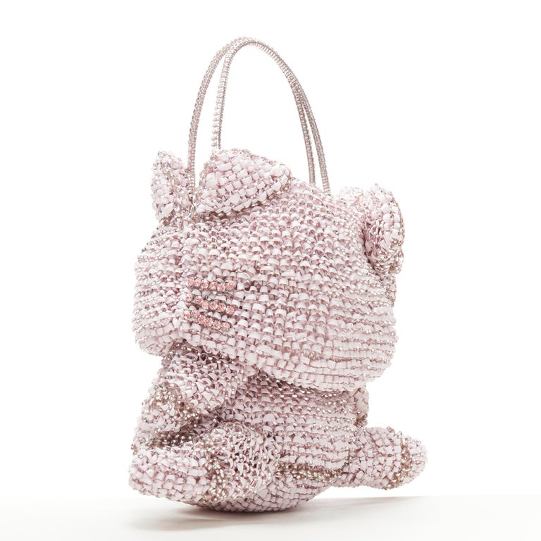 rare ANTEPRIMA HELLO KITTY pink crystal bow silk ribbon Signature wire ...