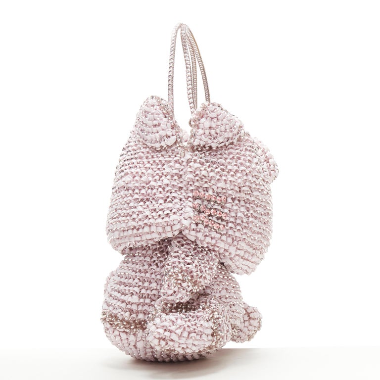 rare ANTEPRIMA HELLO KITTY pink crystal bow silk ribbon Signature wire ...