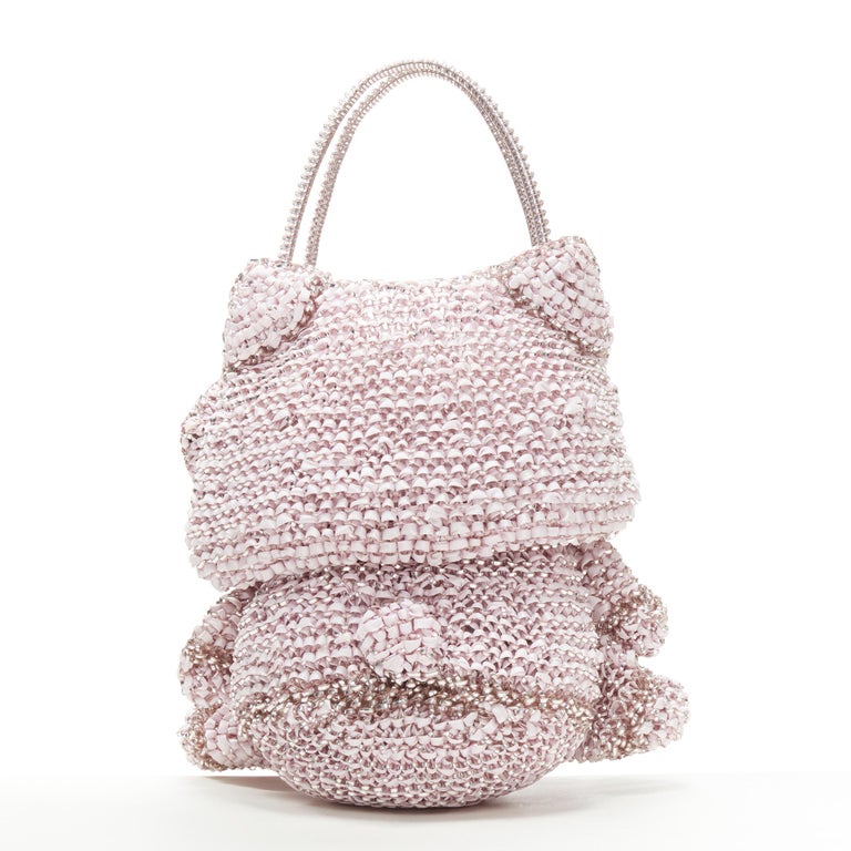 rare ANTEPRIMA HELLO KITTY pink crystal bow silk ribbon Signature wire ...