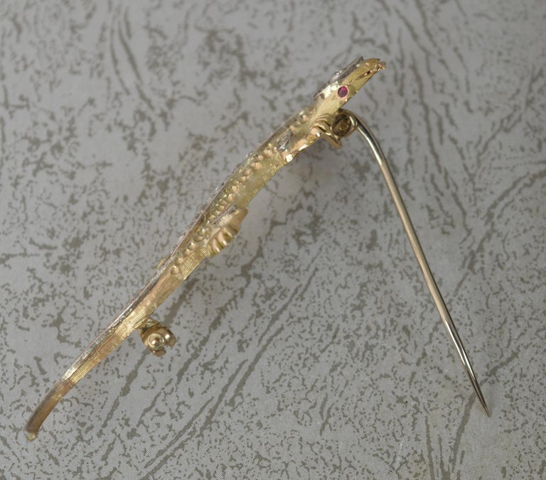 Rare Antique 14ct Gold Rose Cut Diamond and Garnet Gecko Lizard Brooch ...