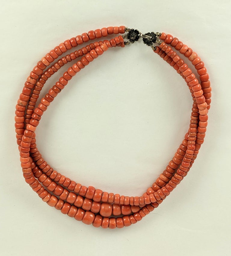 Rare Antique 3 Strand Coral Beads For Sale at 1stDibs