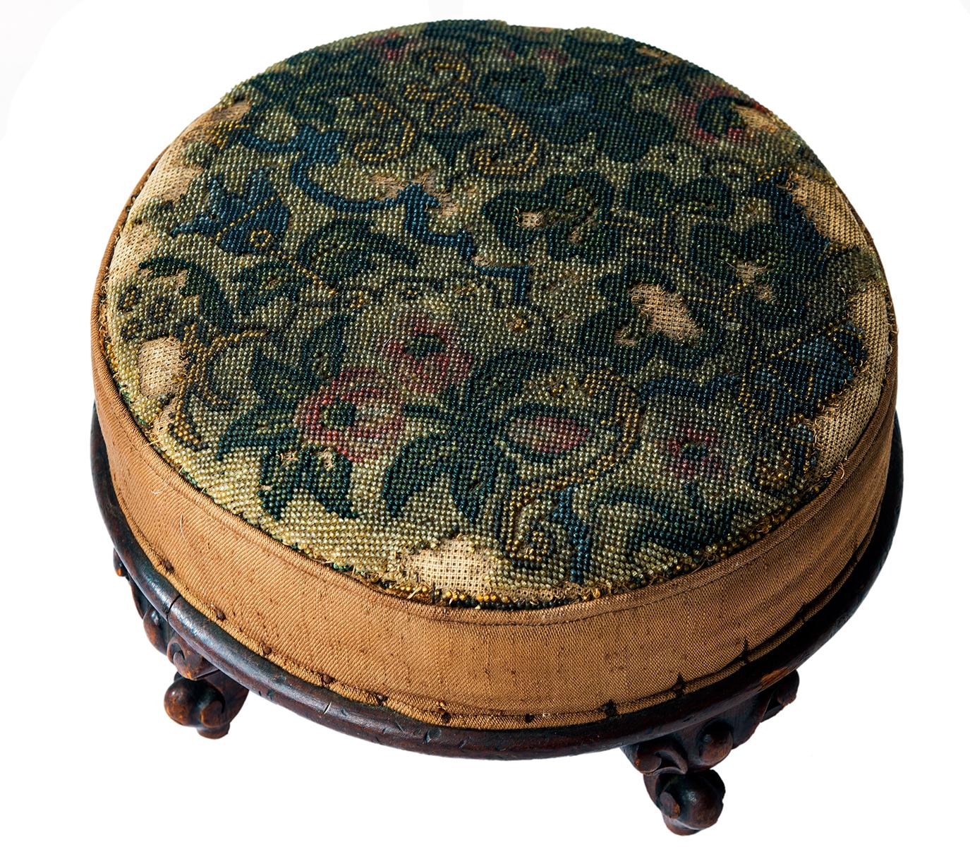 Rare Antique Beaded Round Footstool at 1stDibs