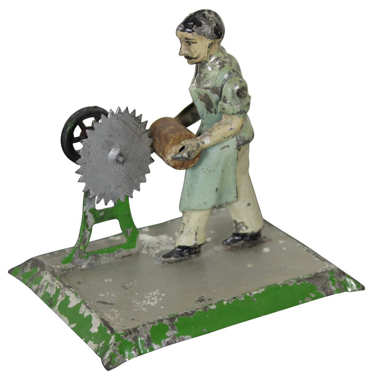 Rare Antique Bing German Lacquered Tin Figure Woodcutter Saw Mechanical ...