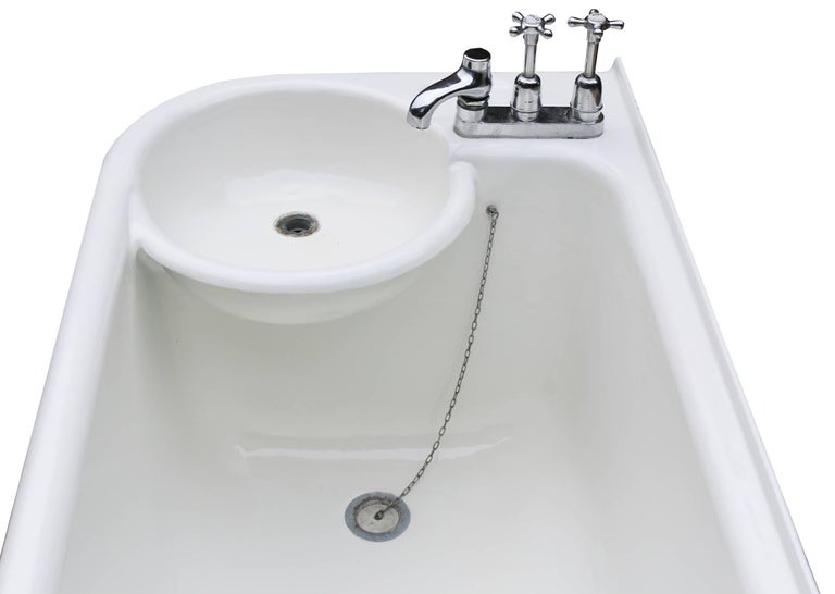 Rare Antique Cast Iron Bath with Integral Basin at 1stDibs