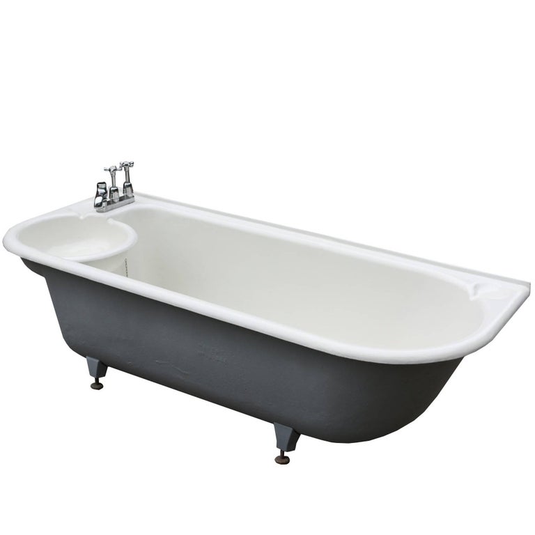 Rare Antique Cast Iron Bath with Integral Basin at 1stDibs