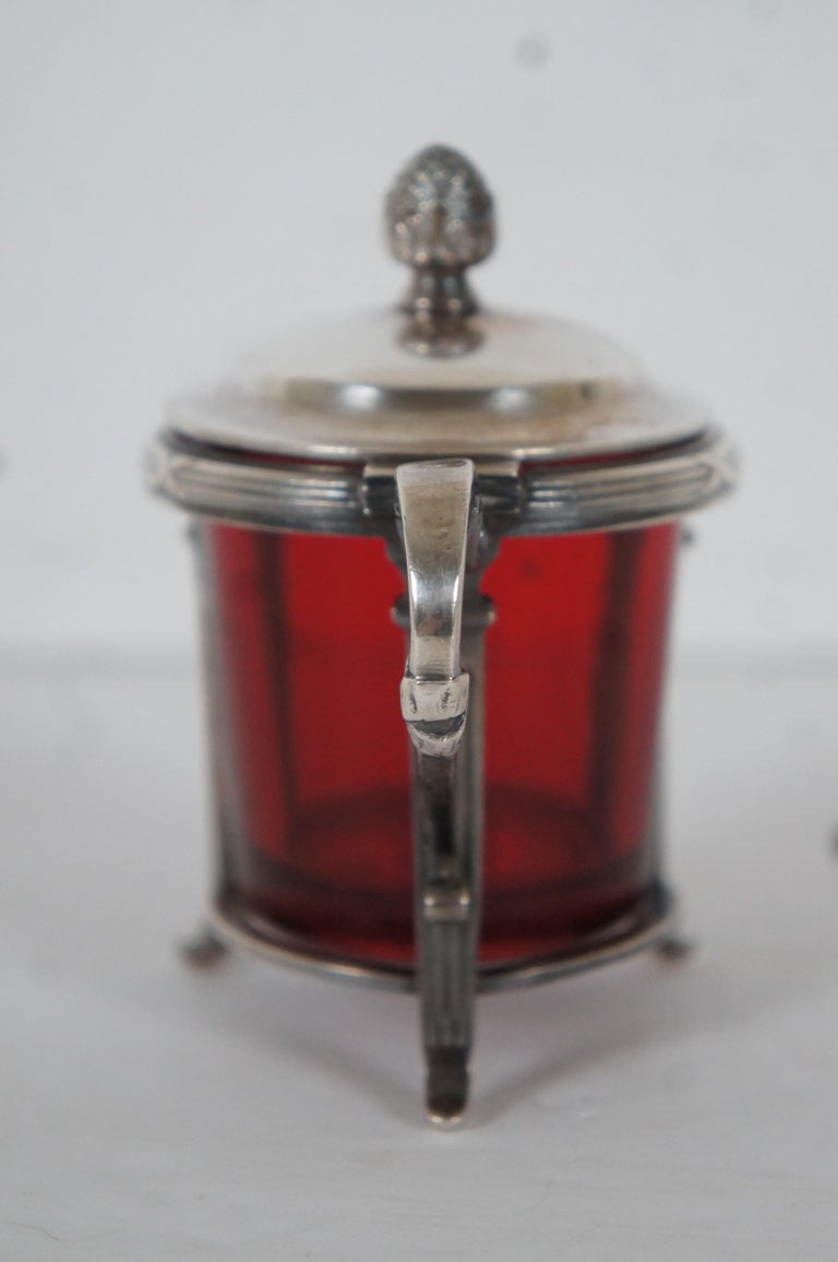 Rare Antique Christofle Cranberry Glass and Sterling Silver Jam Mustard ...