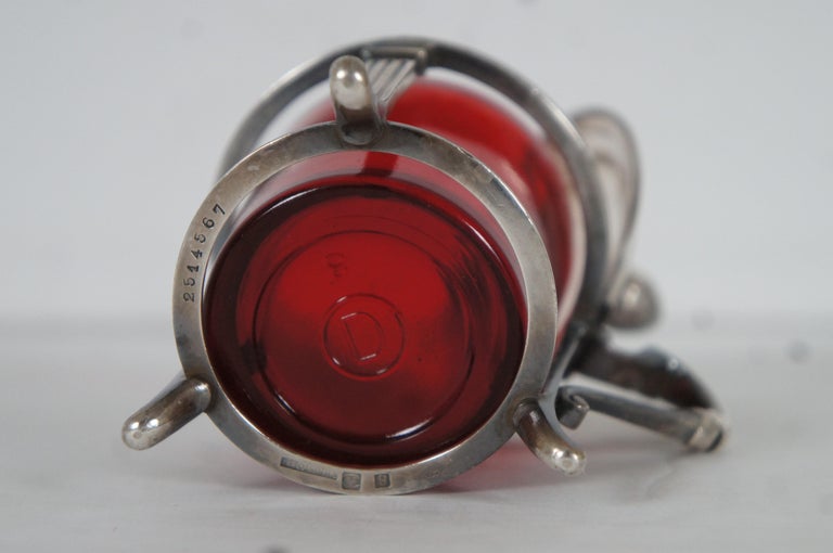 Rare Antique Christofle Cranberry Glass and Sterling Silver Jam Mustard ...
