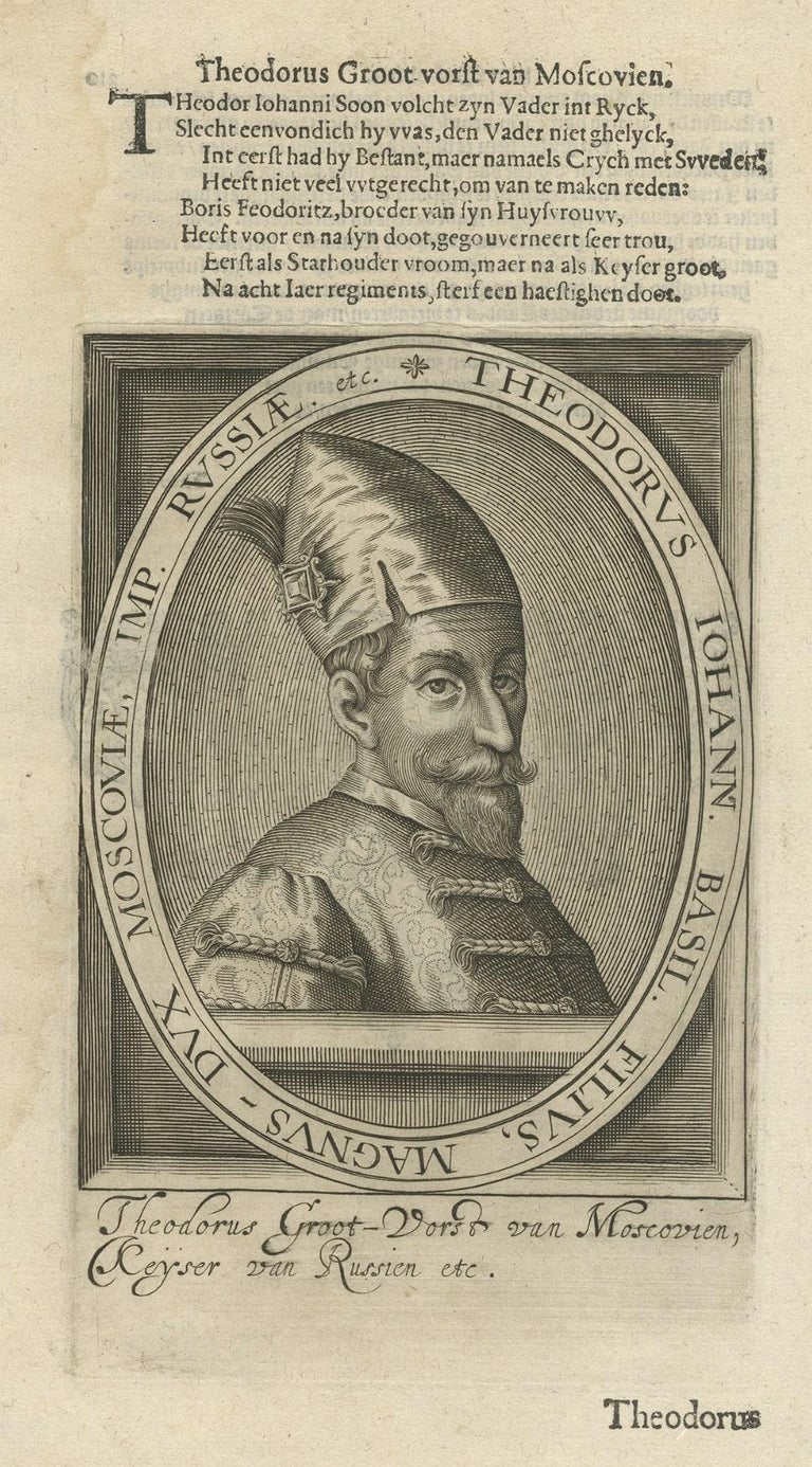 Rare Antique Engraved Portrait of Theodor, Sovereign of Moscow, Russia ...