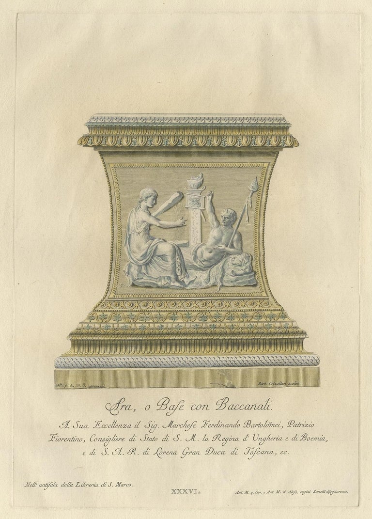 Rare Antique Engraving of a Large Ornamental Bacchic Altar or Pedestal ...