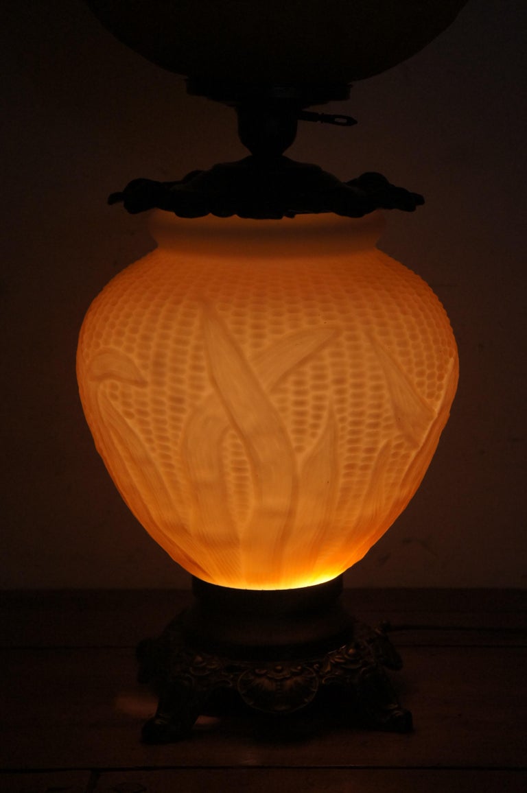 Rare Antique Gone with the Wind Yellow Farmhouse Parlor Corn Oil Lamp ...