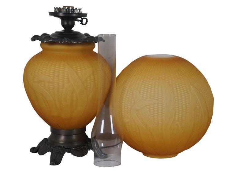 Rare Antique Gone with the Wind Yellow Farmhouse Parlor Corn Oil Lamp ...