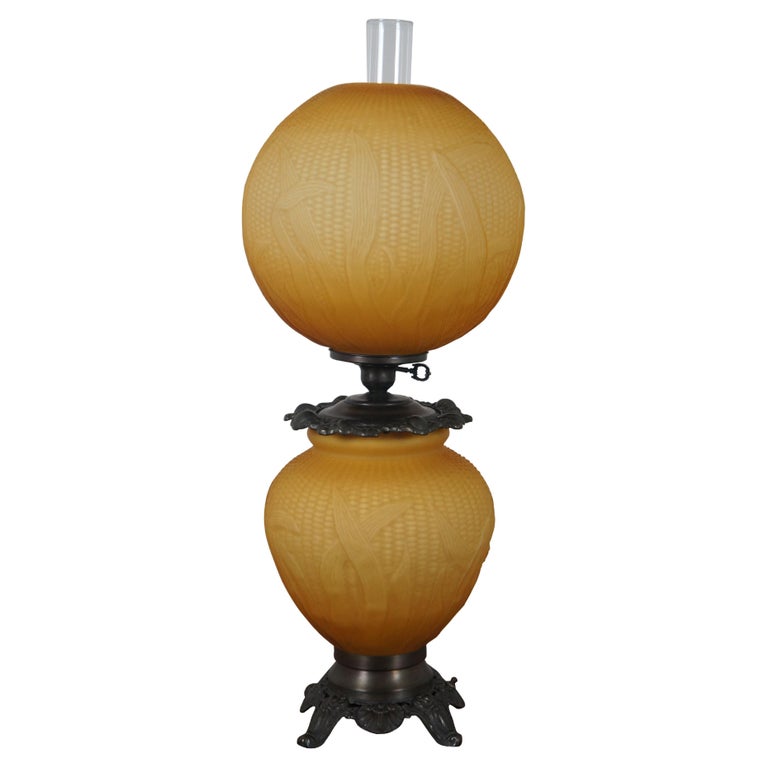 Rare Antique Gone with the Wind Yellow Farmhouse Parlor Corn Oil Lamp ...