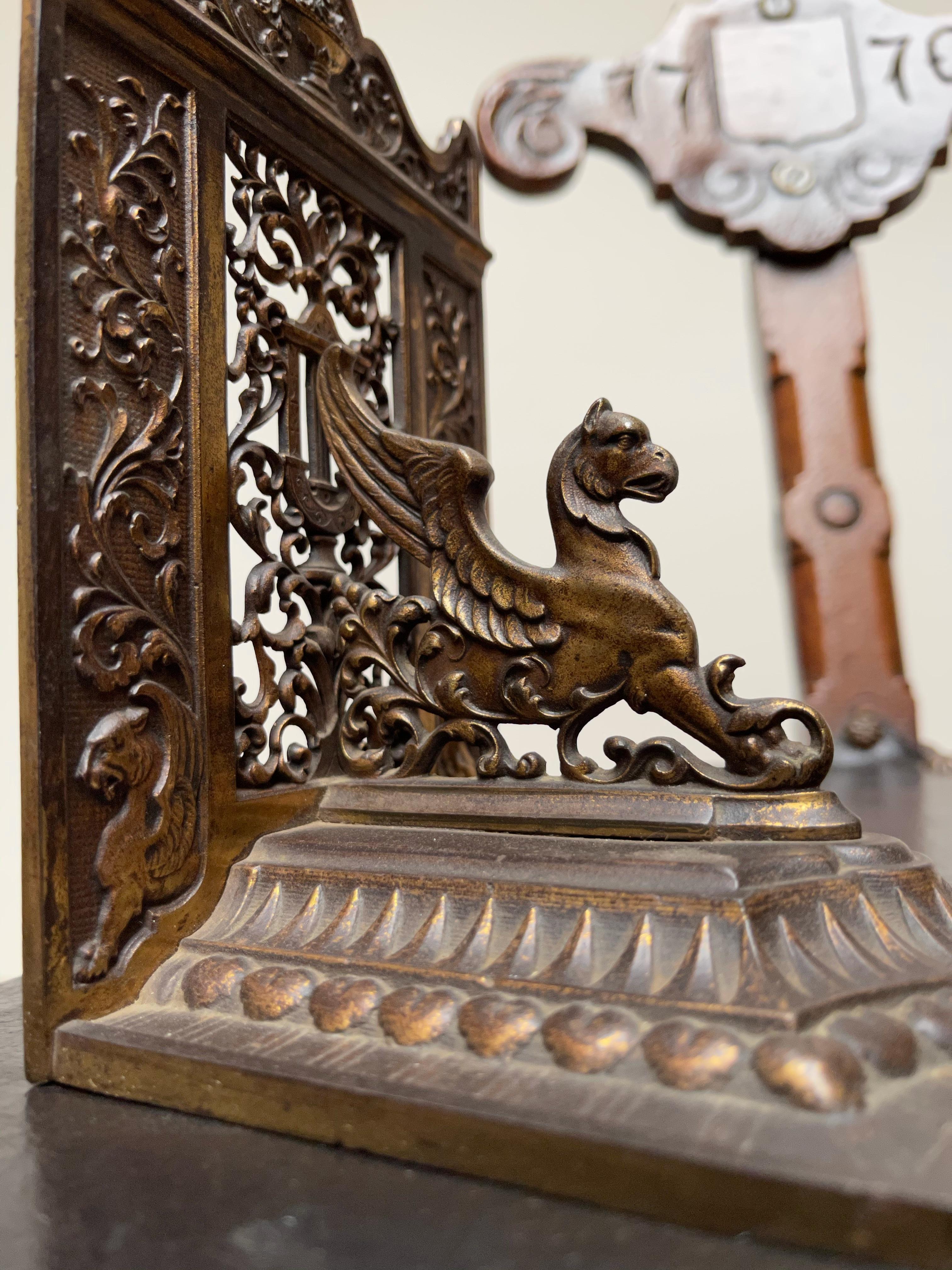 Rare Antique Hand Crafted Renaissance Revival Bronze Griffin Sculptures Bookends at 1stDibs