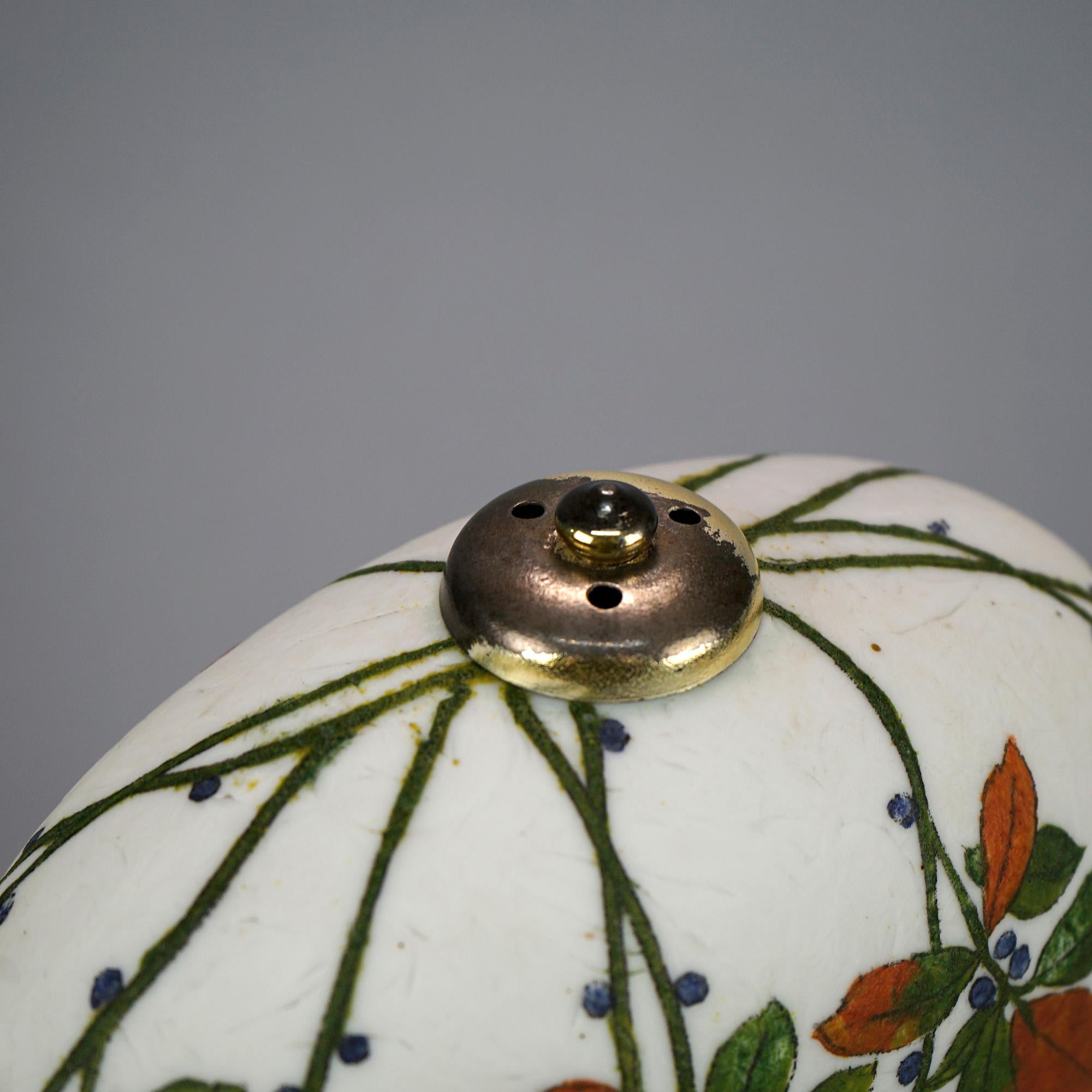 Rare Antique Handel Oval Leaf and Berry Shade Boudoir Lamp, Signed ...