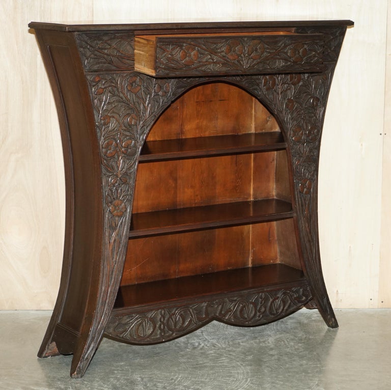 RARE ANTIQUE HEAVILY CARVED ART NOUVEAU DWARF OPEN BOOKCASE CARVED ...