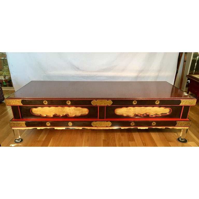 Rare Antique Japanese Coffee Table with Rouge Marble Top and Lucite ...