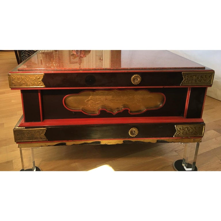 Rare Antique Japanese Coffee Table with Rouge Marble Top and Lucite ...