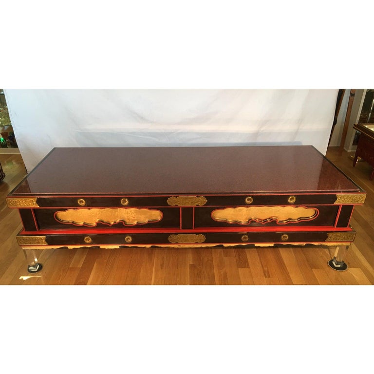 Rare Antique Japanese Coffee Table with Rouge Marble Top and Lucite ...