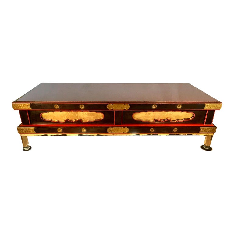 Rare Antique Japanese Coffee Table with Rouge Marble Top and Lucite ...