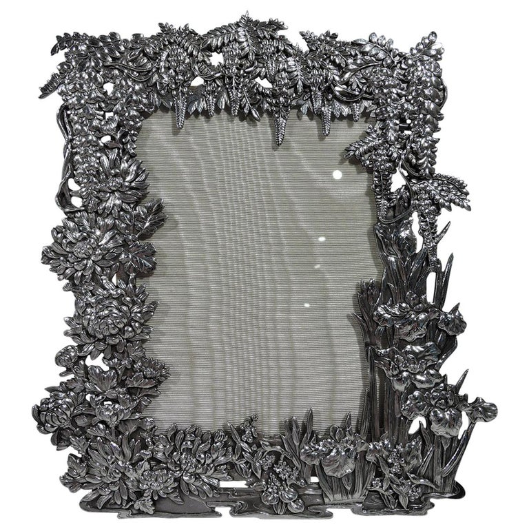 Rare Antique Japanese Silver Wisteria Picture Frame For Sale at 1stDibs