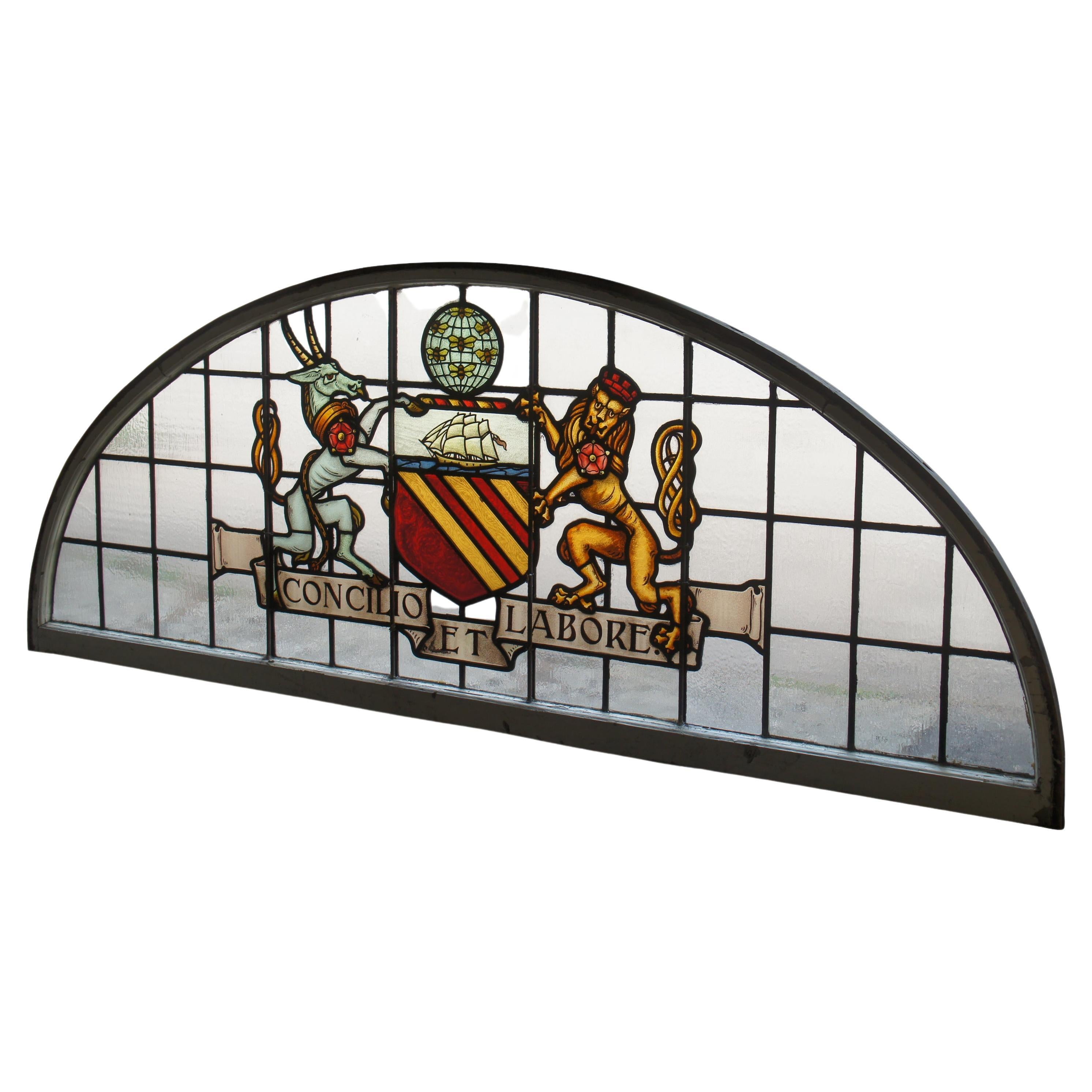 Rare Antique Manchester English Stained Glass Palladian Windows Coat of ...