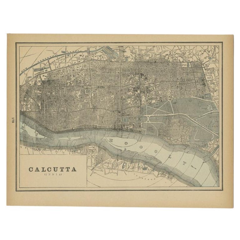 Rare Antique Map of Calcutta 'Kolkata' in India, 1893 For Sale at ...