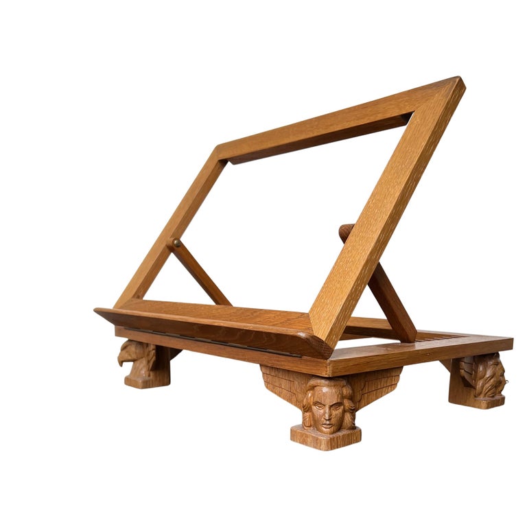 Rare Antique Oak Gothic Revival Bible Stand with Symbols of the Four ...