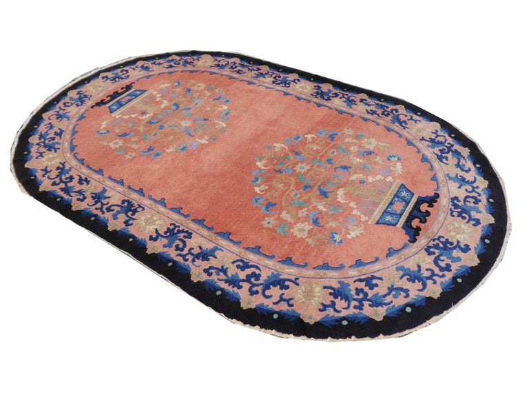 Rare Antique Oval Chinese Art Deco Rug at 1stDibs