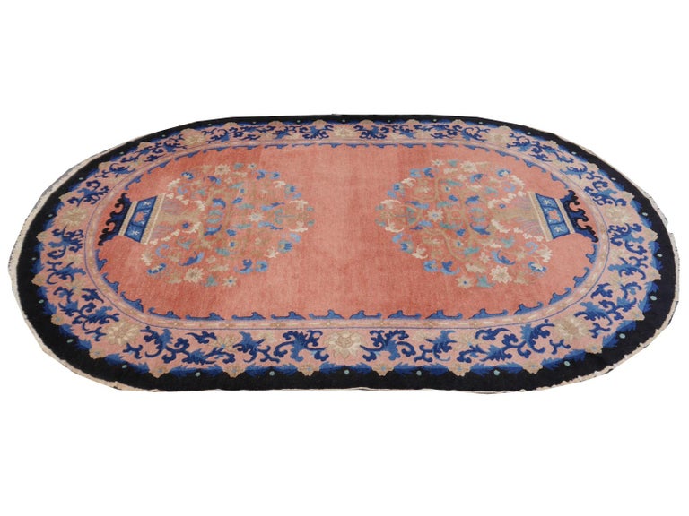 Rare Antique Oval Chinese Art Deco Rug at 1stDibs