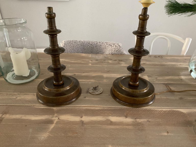 Antique Pair of Bronze Medieval Revival, Former Church Candlestick ...
