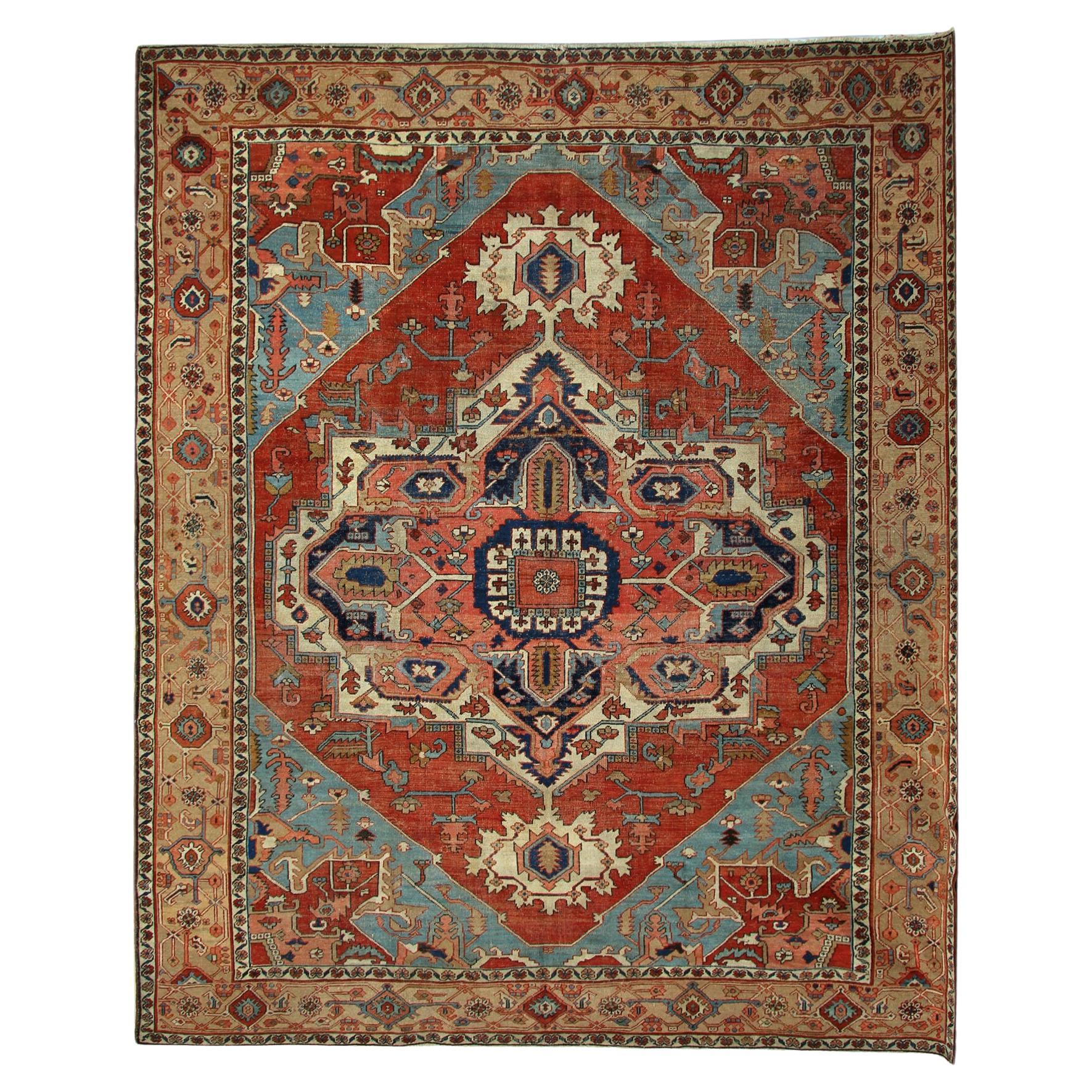 Rare Antique Persian Rug, Serapi Heriz Carpet (c.1890's Persian- Heriz ...