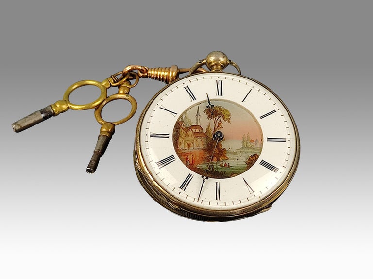 Rare Antique Pocket Key Watch French 1800s with Painted Enamel Dial at ...