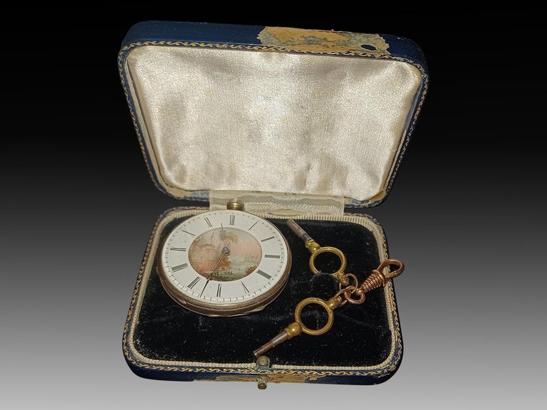 Rare Antique Pocket Key Watch French 1800s with Painted Enamel Dial at ...