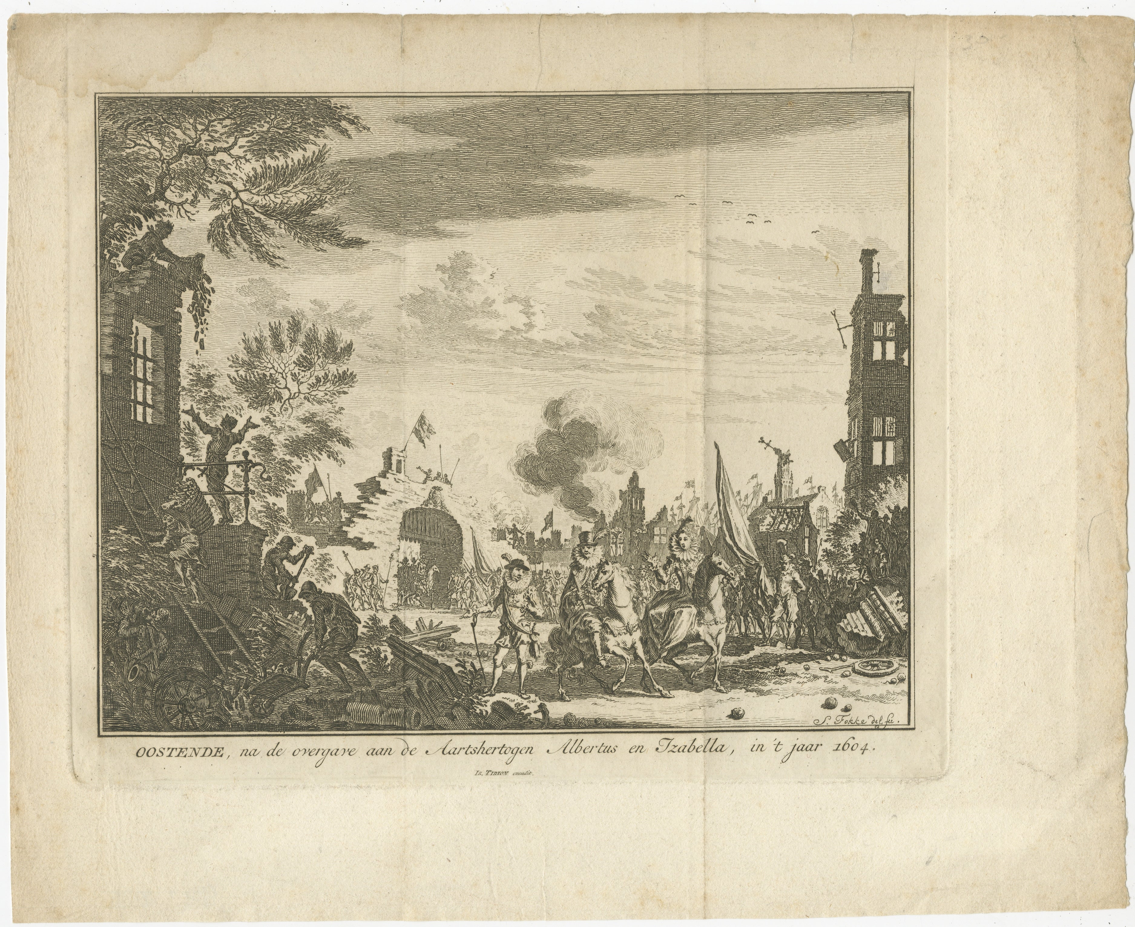Rare Antique Print of Archdukes Albrecht and Isabella visiting Ostend ...