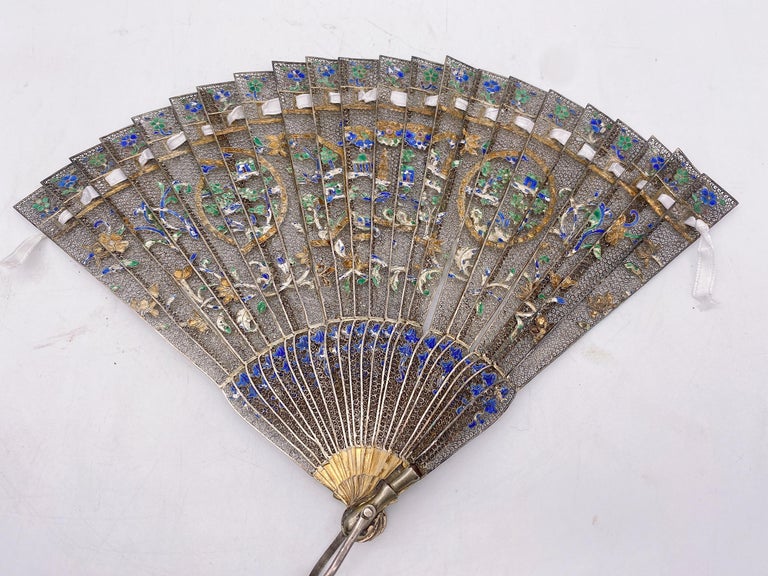 Rare Antique Qing Dynasty Chinese Gilt Silver Filigree And Enamel Brise ...