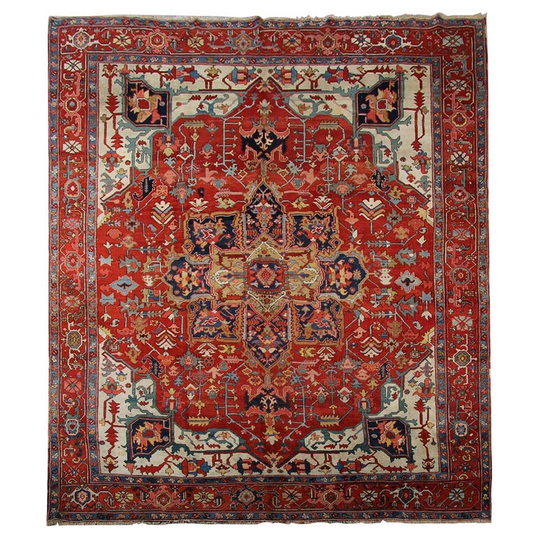 Rare Antique Rug Traditional Handmade Carpet Large Wool Rust Rug For ...
