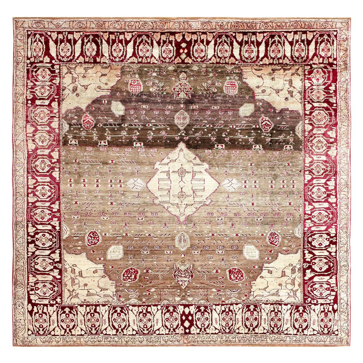 Rare Antique Silk Agra Rug. Size: 5 ft 9 in x 6 ft (1.75 m x 1.83 m) at ...