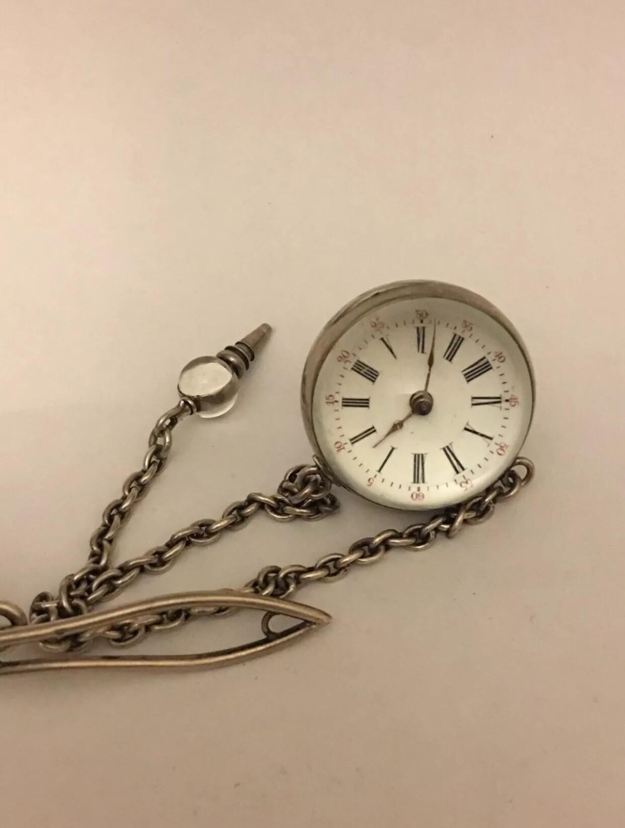 Antique Silver Glass Ball Pocket Watch with Matching Silver Glass ...