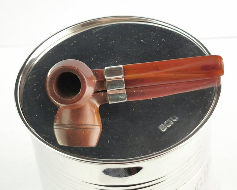 Rare Antique Sterling Silver Tobacco Box, Miniature Pipe For Sale at ...