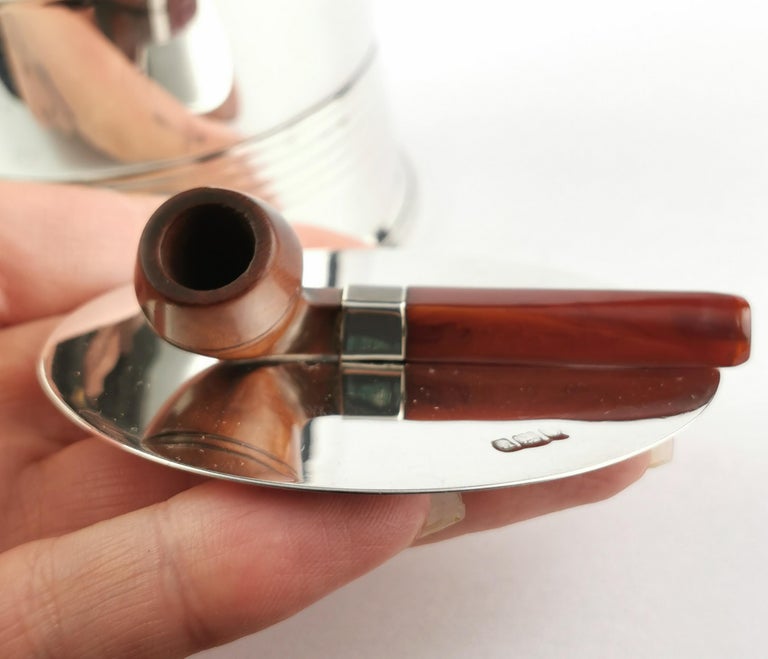 Rare Antique Sterling Silver Tobacco Box, Miniature Pipe For Sale at ...