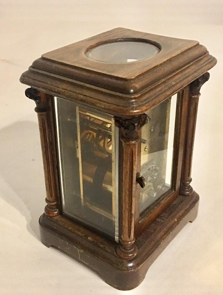 Rare Antique Timepiece Wooden Mantel / Carriage Clock For Sale at 1stDibs