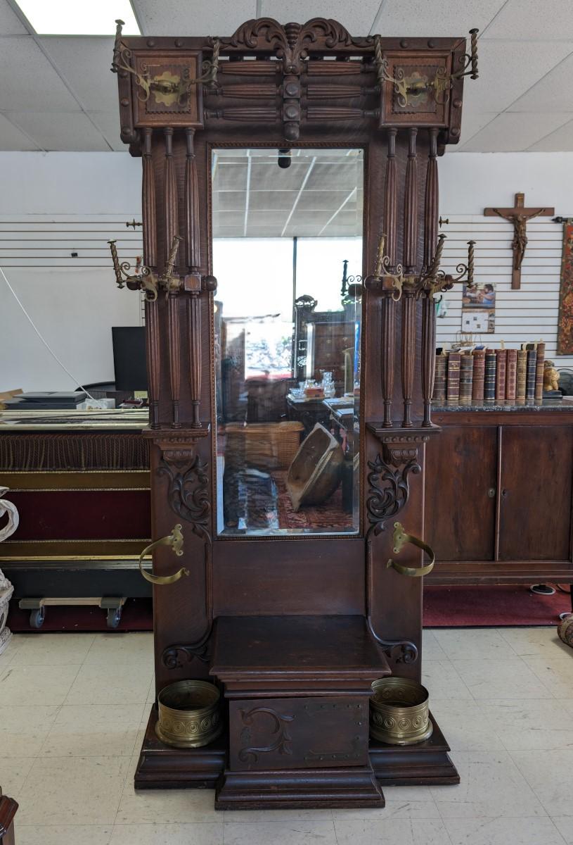 RARE Antique Victorian Revival Oak Hall Tree For Sale at 1stDibs ...