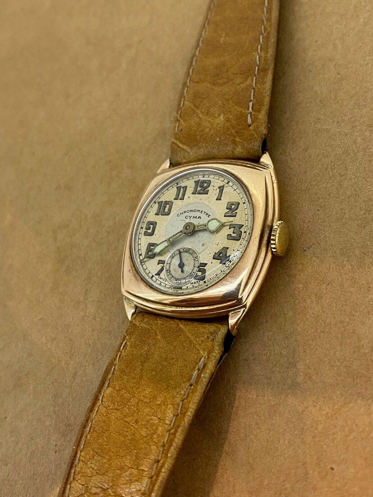Rare Art-Deco c1928 Cyma Chronometre Manual 9K Rose Gold Cushion Case ...