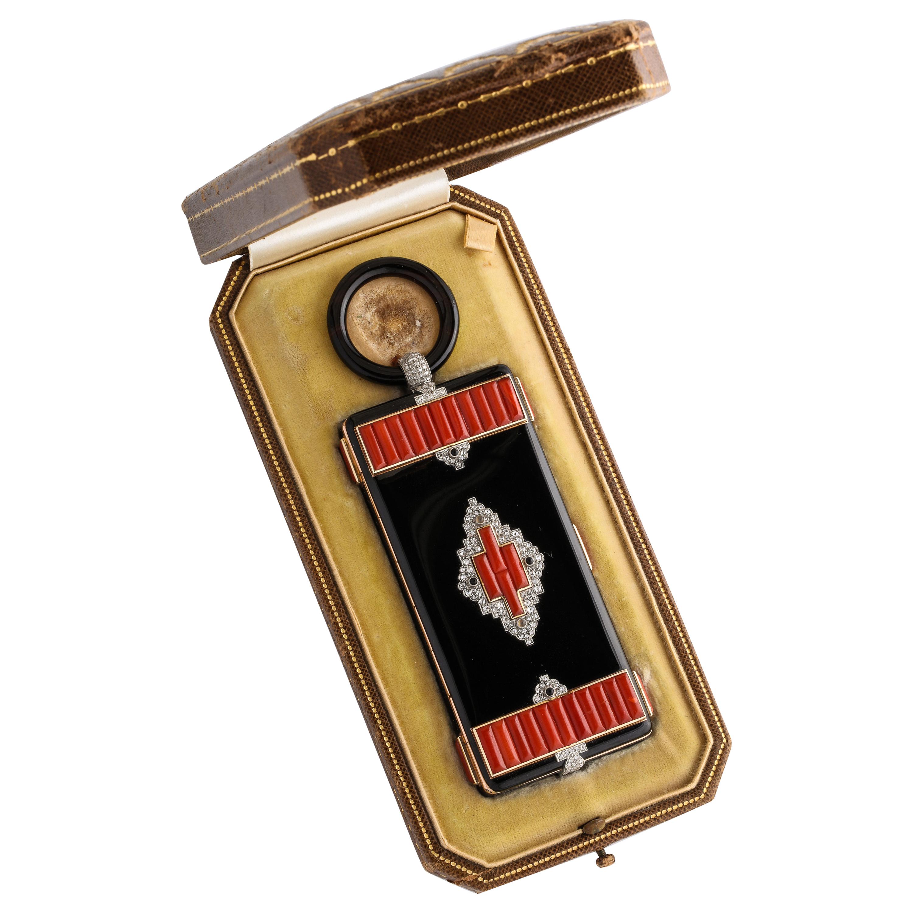 Rare Art Deco Cartier Vanity Case Compact Carved Coral Enamel Diamonds ...
