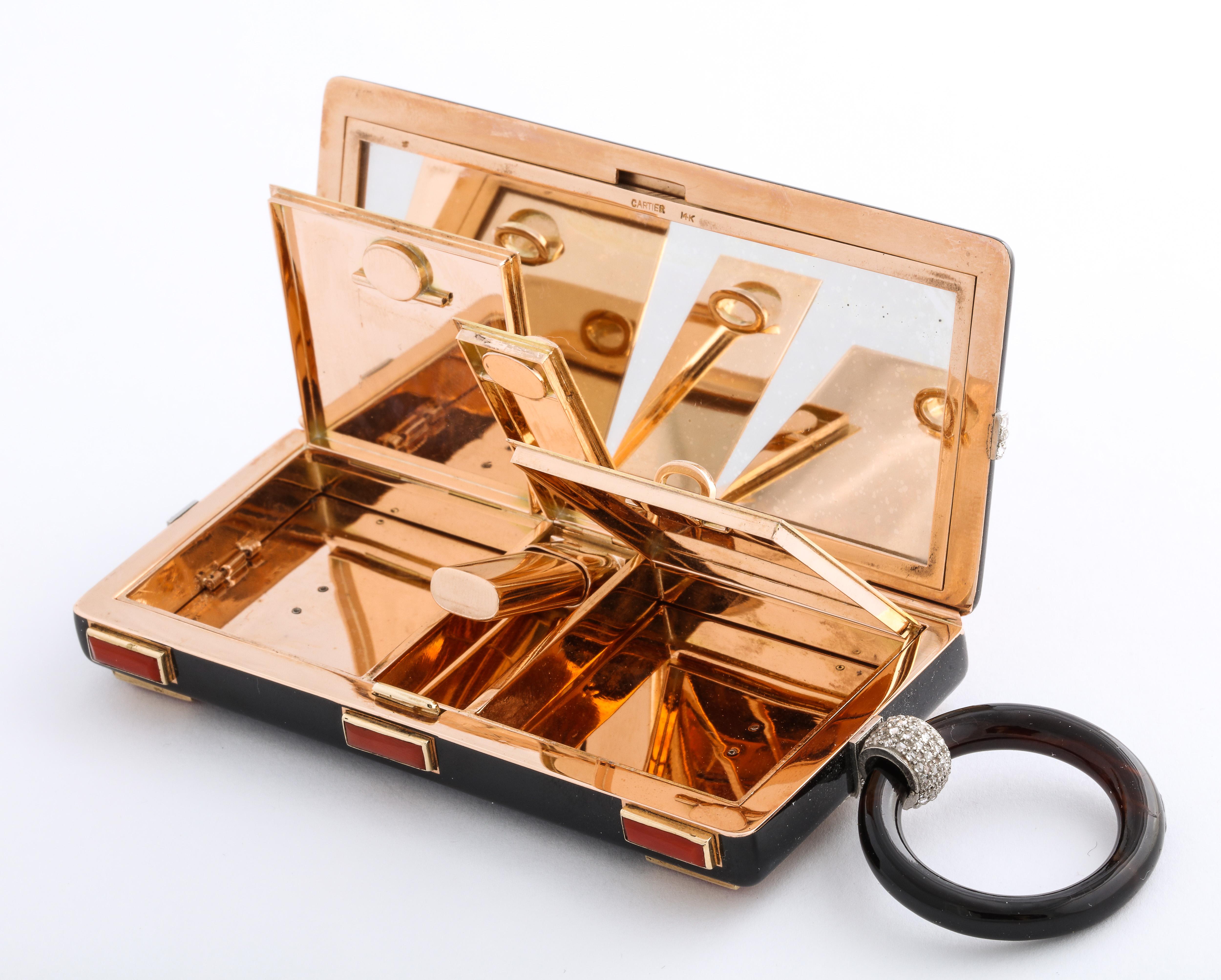 Rare Art Deco Cartier Vanity Case Compact Carved Coral Enamel Diamonds ...