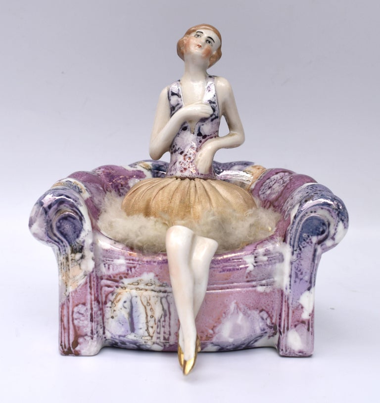 Rare Art Deco Ceramic Flapper Powder Puff Stand, Circa 1930 at 1stDibs
