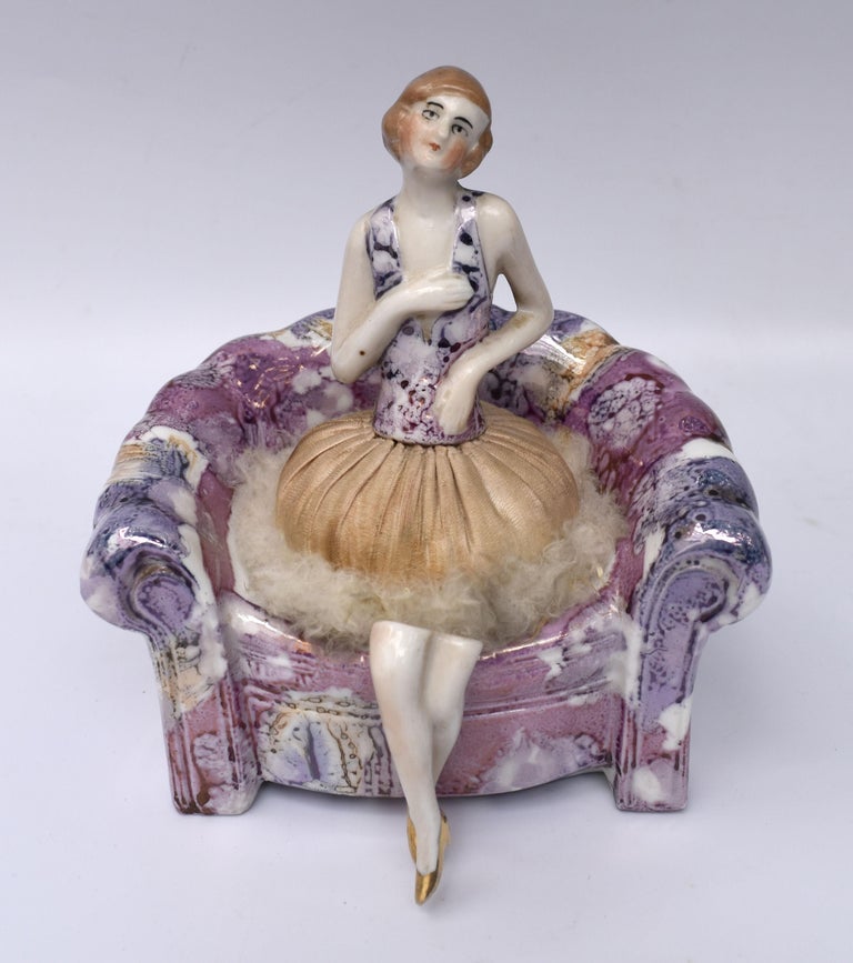 Rare Art Deco Ceramic Flapper Powder Puff Stand, Circa 1930 at 1stDibs
