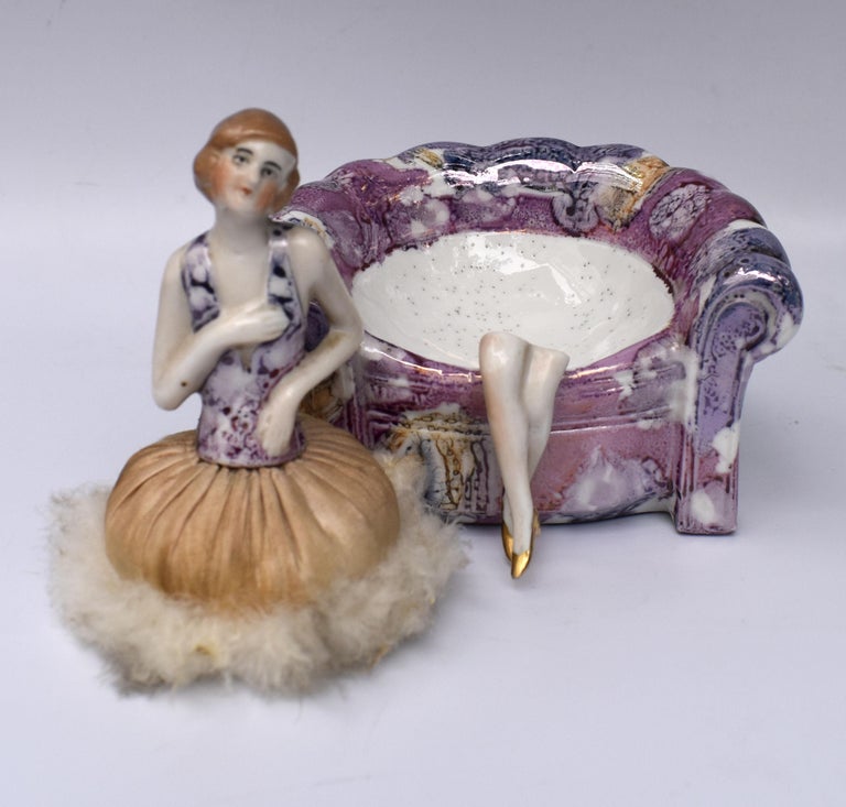 Rare Art Deco Ceramic Flapper Powder Puff Stand, Circa 1930 at 1stDibs