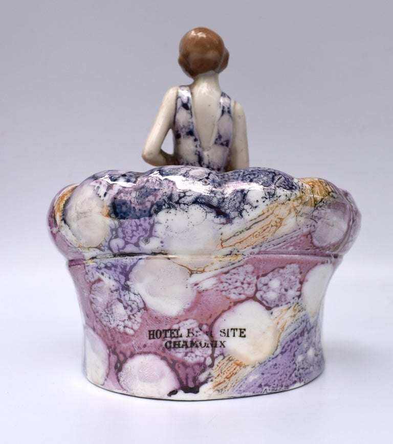 Rare Art Deco Ceramic Flapper Powder Puff Stand, Circa 1930 at 1stDibs